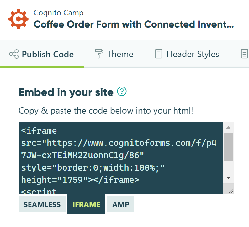 Iframe embedding - Cognito Forms
