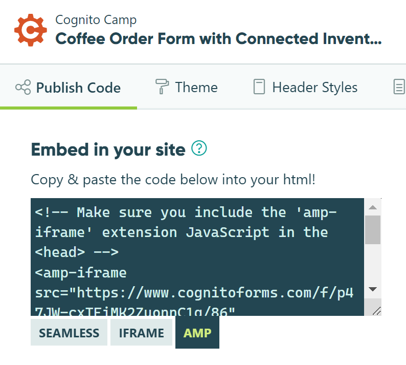 AMP Embedding for Cognito Forms