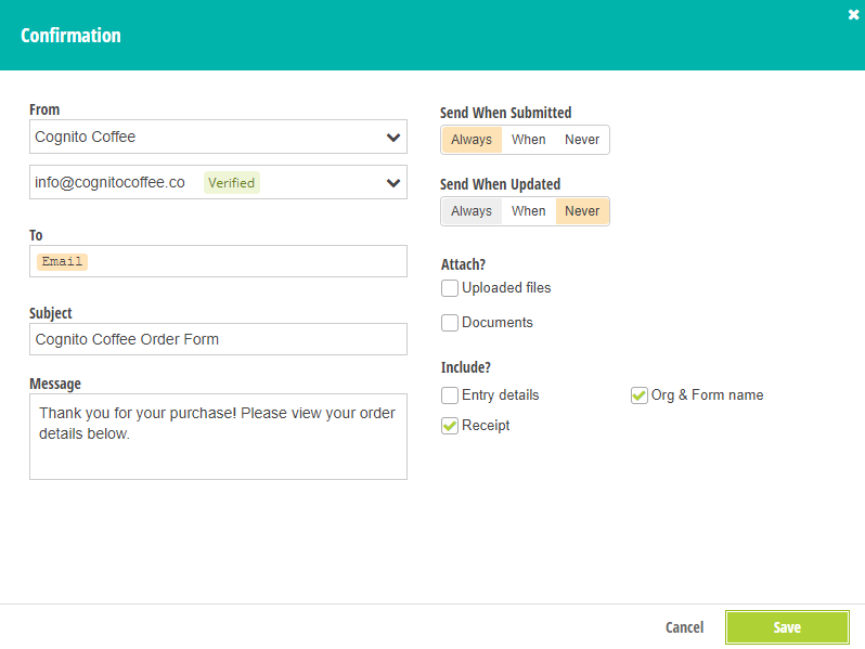 Verified email domains - Cognito Forms